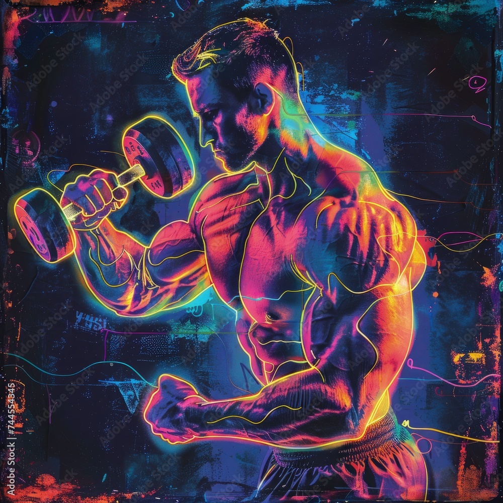 Gym and fitness training social media background with neon effect. a ...