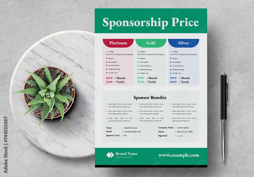 Sponsorship Price Design Template Layout Stock Template | Adobe Stock