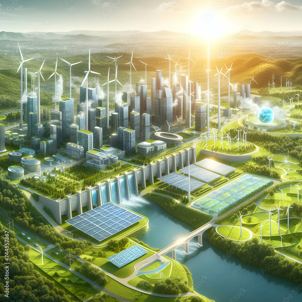 A conceptual image showcasing the integration of green energy solution ...
