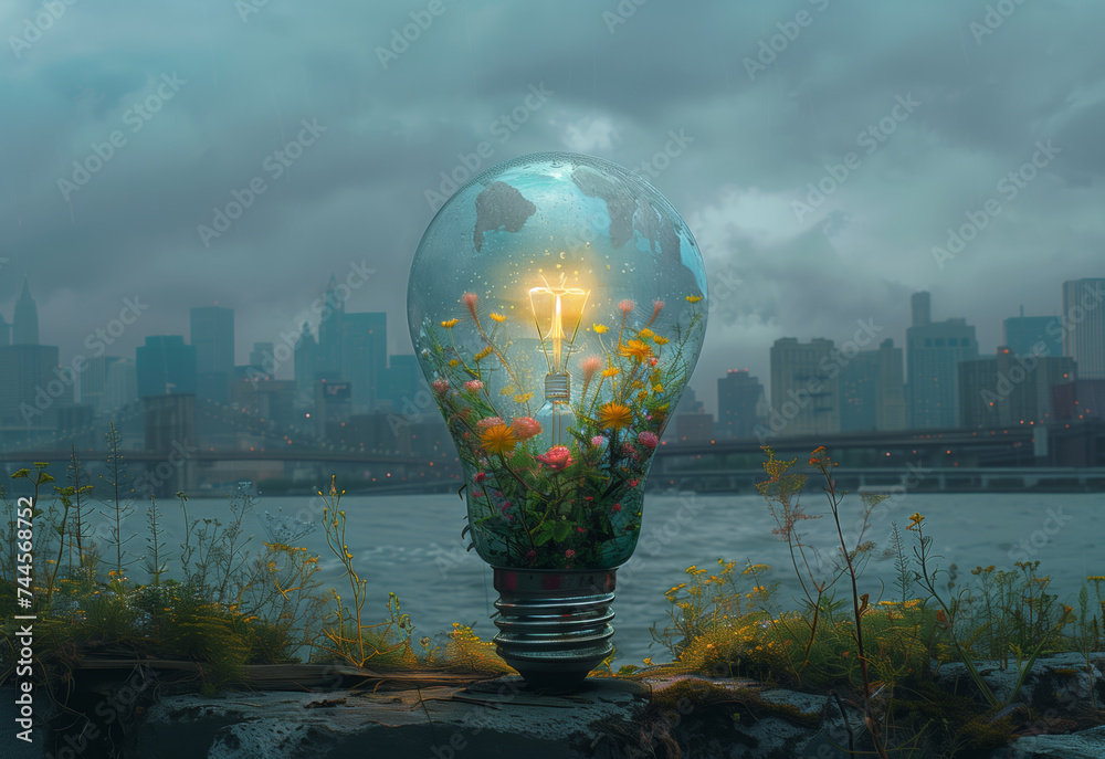 A whimsical lightbulb terrarium filled with flowers and a glowing ...