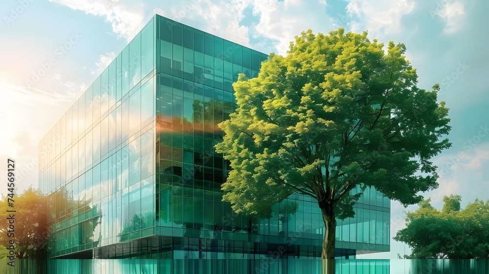 Sustainable green building. Eco-friendly building. Sustainable glass ...