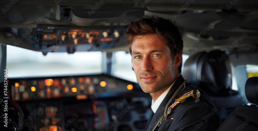 pilot in cockpit, a pilot preparing for a flight in the cockpit of a ...