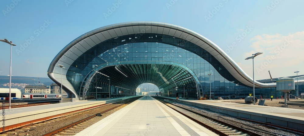 Contemporary modern style train station building construction ...