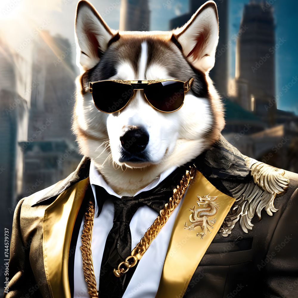 The super stylish male husky looked absolutely dapper in his gangster suit, complete with sleek ...