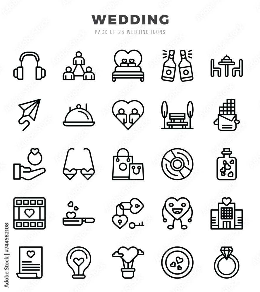 Wedding Lineal icons collection. 25 icon set in a Lineal design. Stock Vector | Adobe Stock
