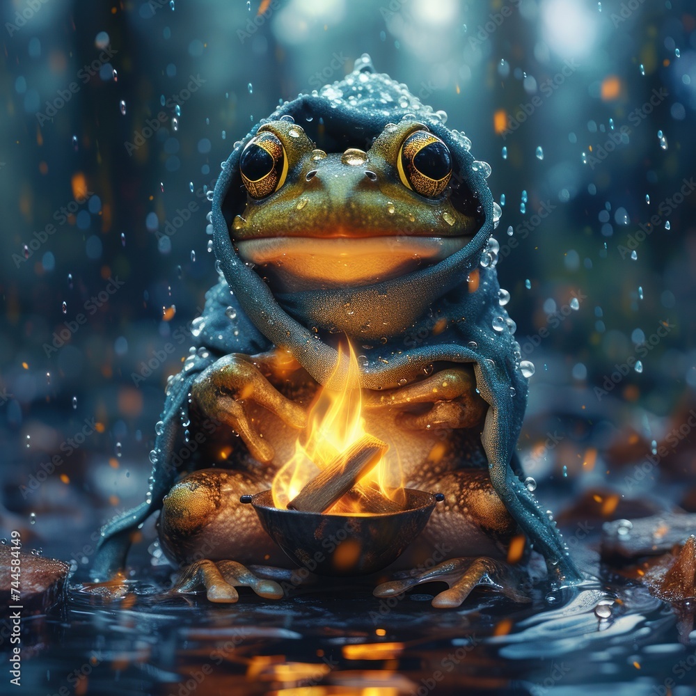 Frog in the forest alone and with his partner taking shelter during the ...