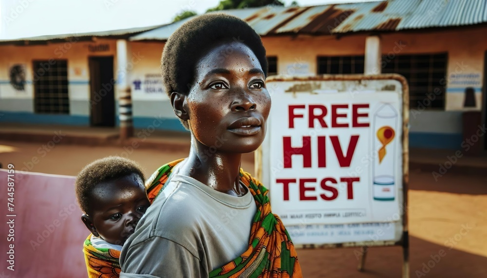 African women with a baby outside a HIV Clinic. Babies born to people ...