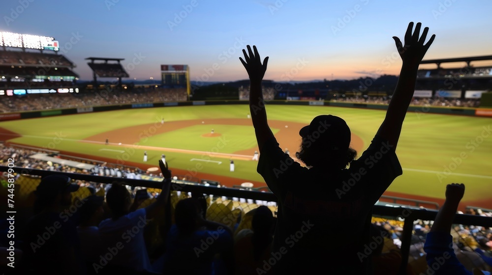 Excited Fan at Baseball Game, Sporting Event Enthusiasm - A silhouette ...