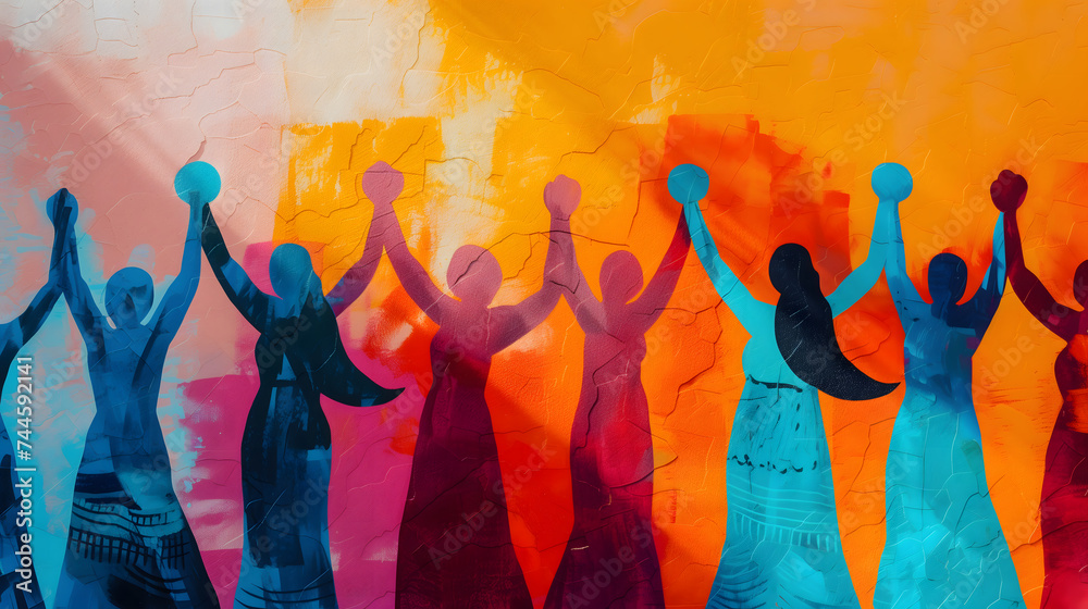 Conceptual image of women lifting each other as a symbol of support and ...