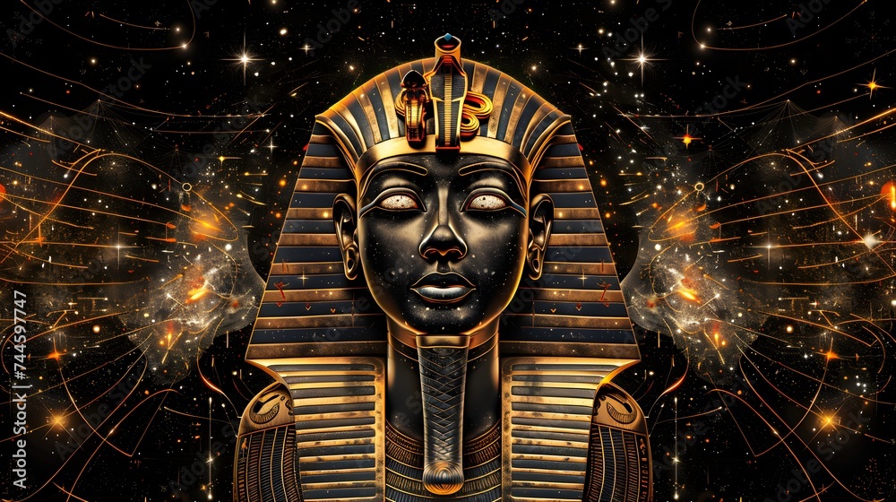 Ancient Egyptian Pharaoh Amidst the Stars in Gold and Black Wallpaper ...