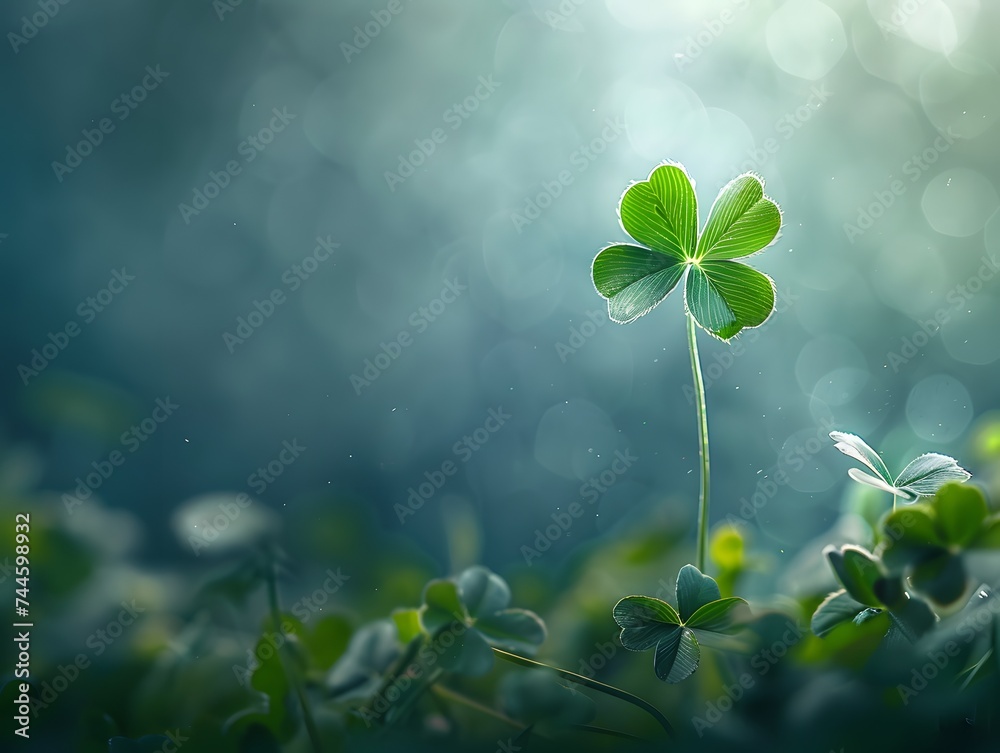 Single good luck four-leaf clover with copy space for text. Vertical ...