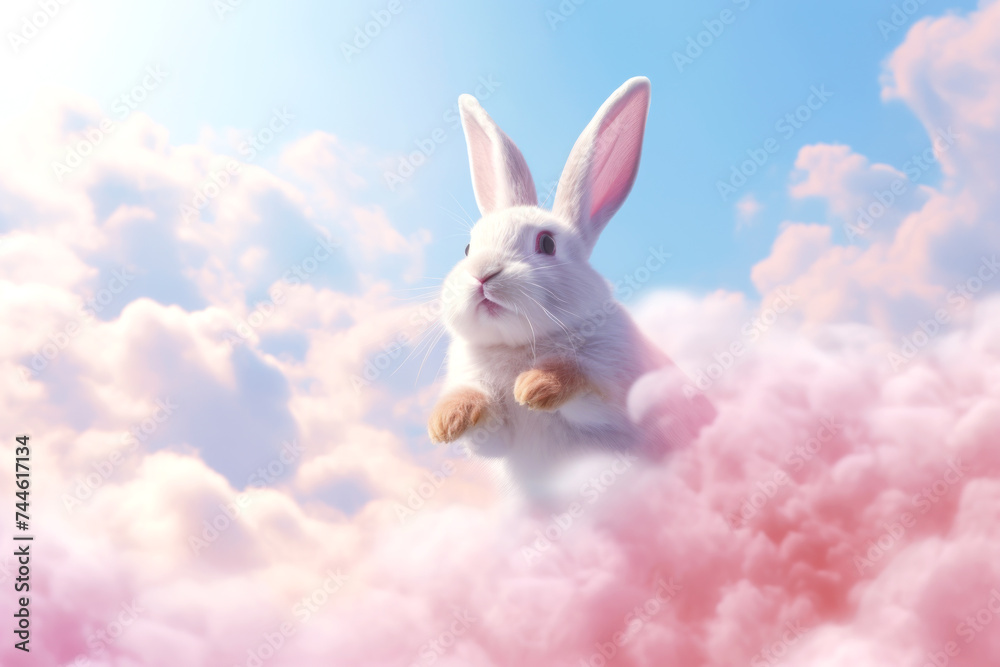 Hop into a dreamy skyscape with this adorable flying bunny surrounded ...