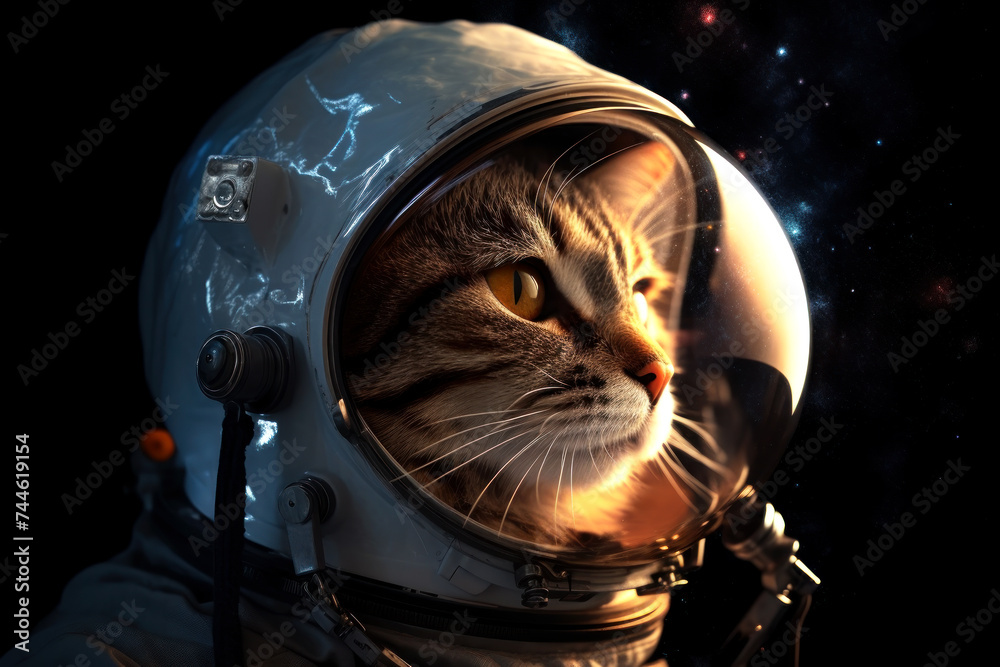 Embark on a cosmic adventure with this whimsical cat astronaut Stock ...