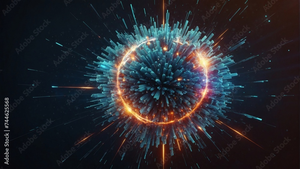 Radiant digital explosion of particles. Futuristic point explosion ...