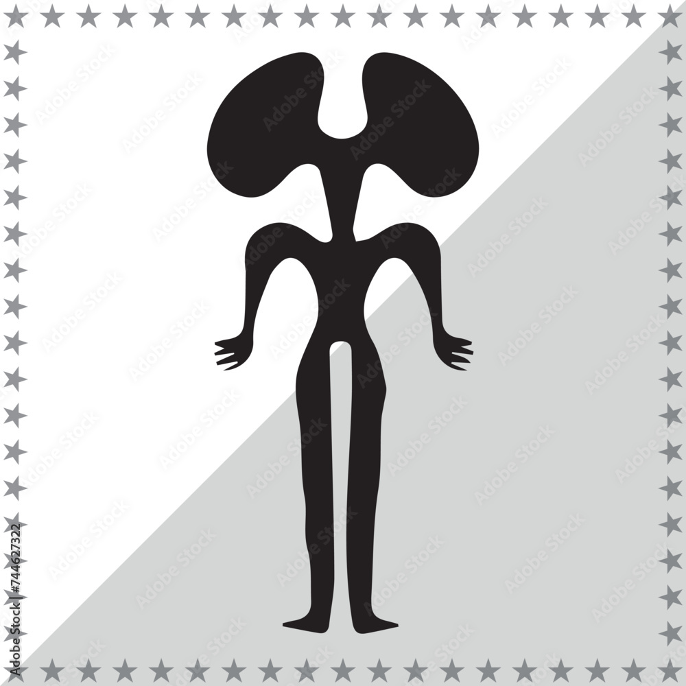 Alien Silhouette, cute Alien Vector Silhouette, Cute Alien cartoon ...