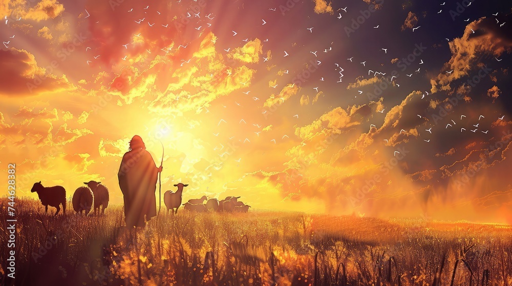 Shepherd Jesus Christ leading the flock and praying to Jehovah God and ...