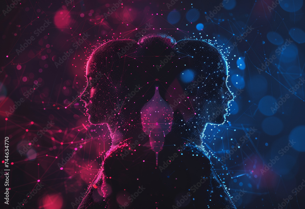 Cosmic Connection of Human Silhouettes. Ethereal silhouettes with a ...