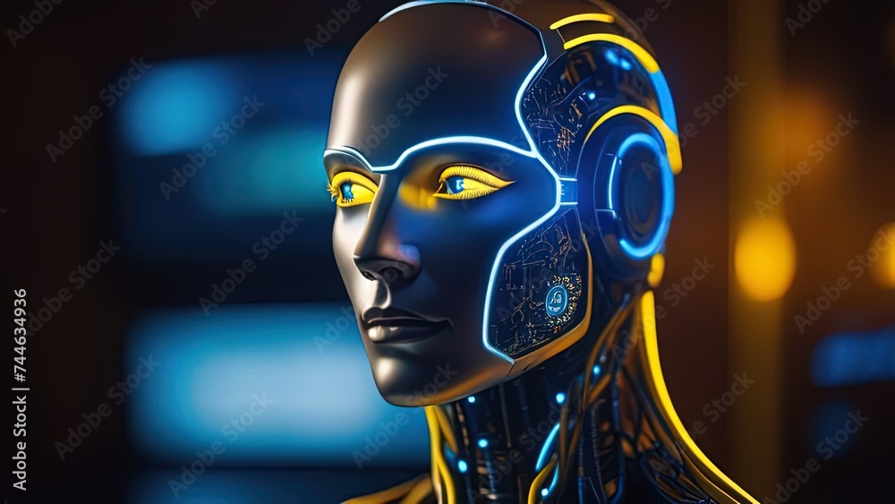 Digital human head logo concept illustration. Creative idea. Learning ...