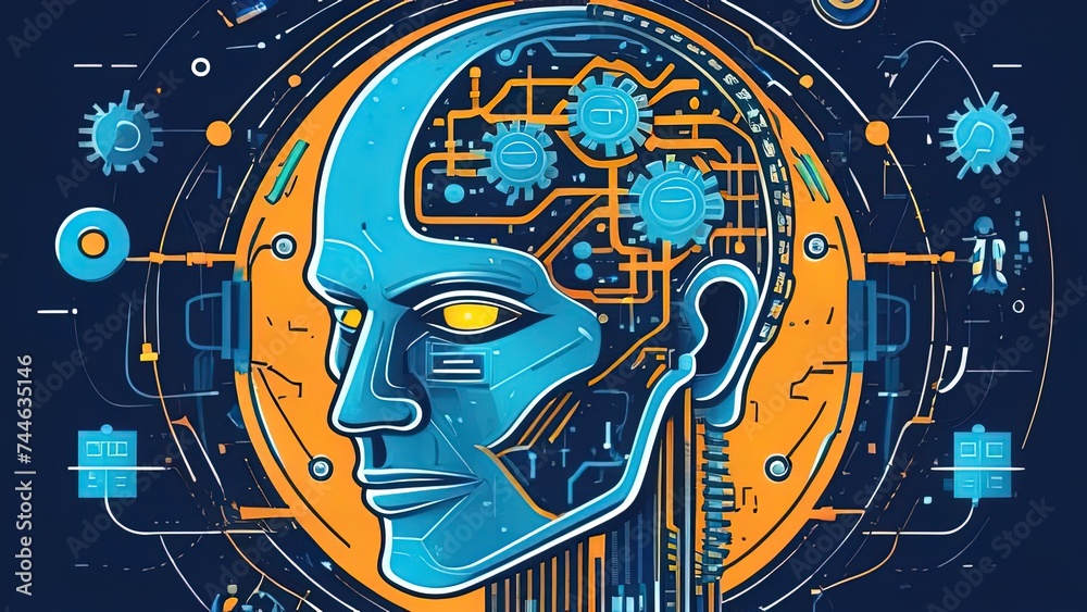 Digital human head logo concept illustration. Creative idea. Learning ...