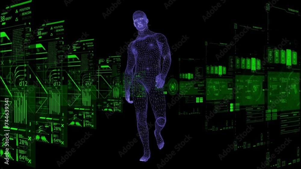 Running men 3D video. Mesh texture, grid mystical texture. Futuristic ...