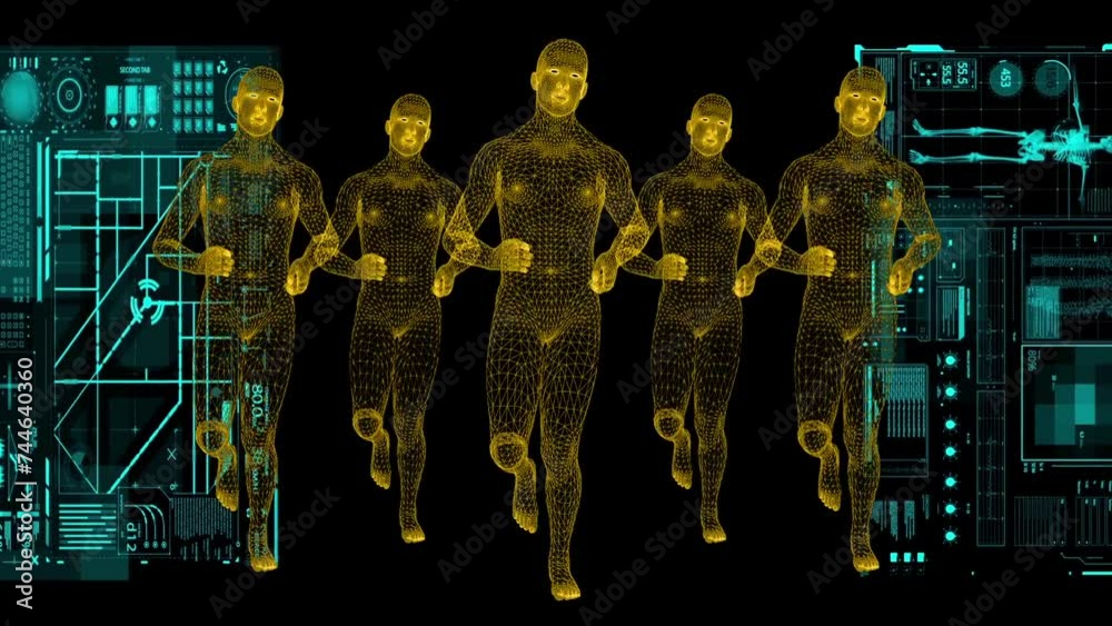 Running men 3D video. Mesh texture, grid mystical texture. Futuristic ...