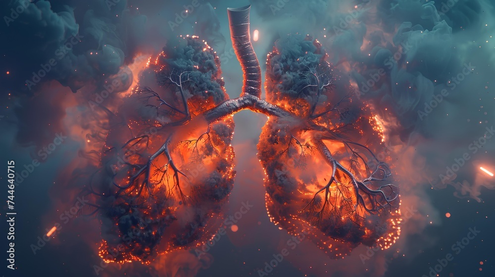 Bad Human lungs in blue and orange smoke on orange background for lung ...