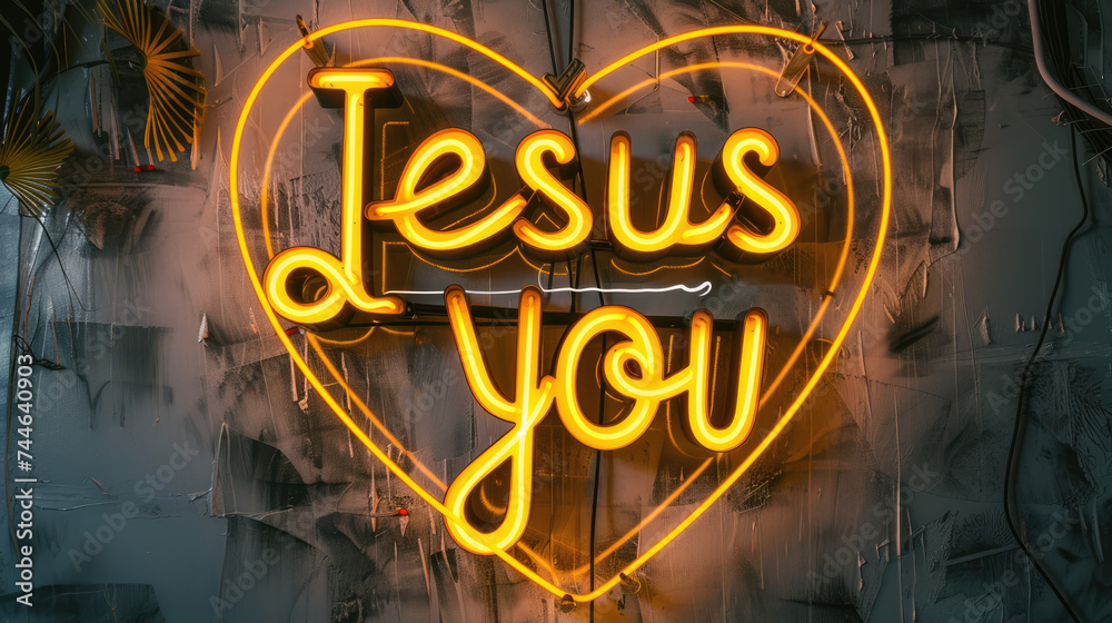 Illuminated Yellow Neon Sign Declaring Jesus Loves You, with Heart ...