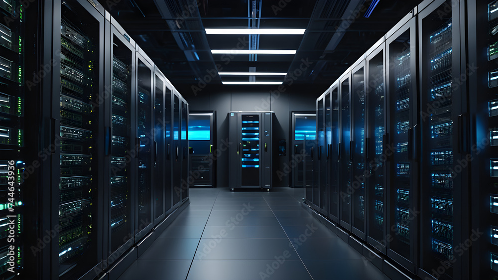 Server room with servers, server rack with servers, server rack in a ...