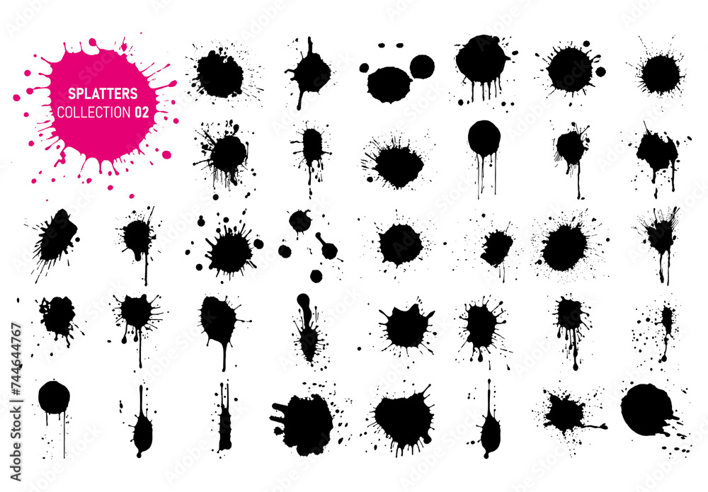 Vector black ink drops and paint splashes. Hand drawn design elements ...