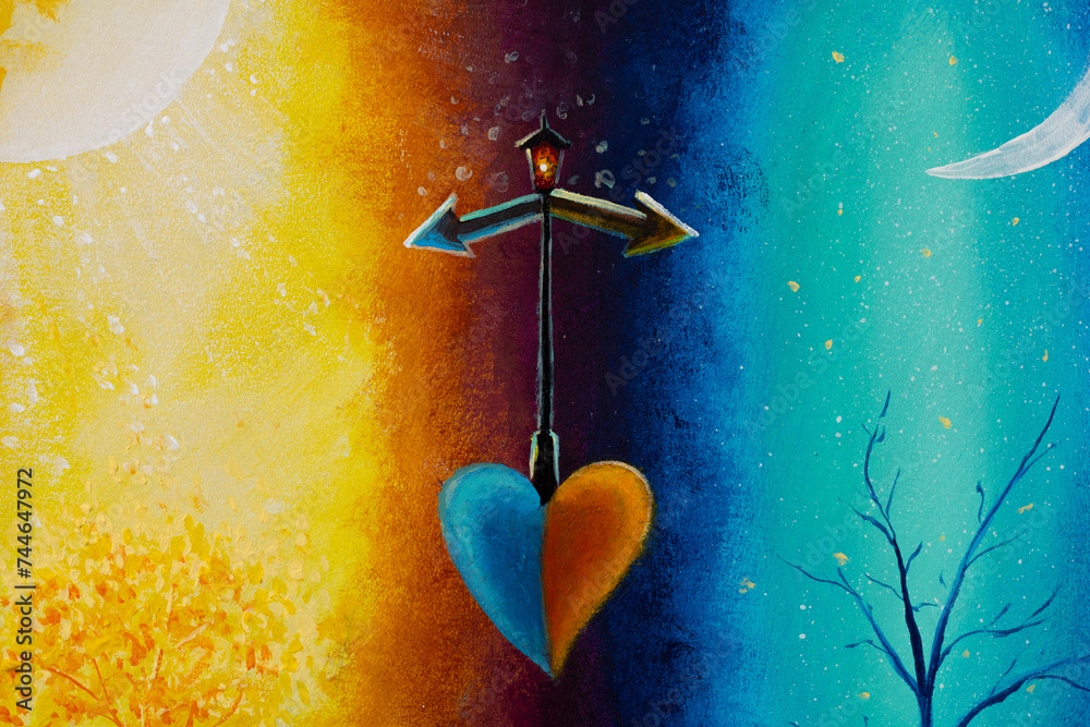 Acrylic painting lantern with path arrows on the heart harmony ...