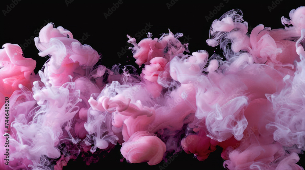 Pink paint drop mixing in water towards to camera. Ink swirling ...