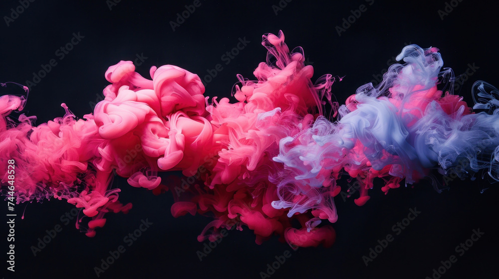 Pink paint drop mixing in water towards to camera. Ink swirling ...