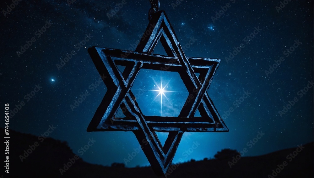 Star of David in the night sky. Starry sky and Megan David. Symbol of ...