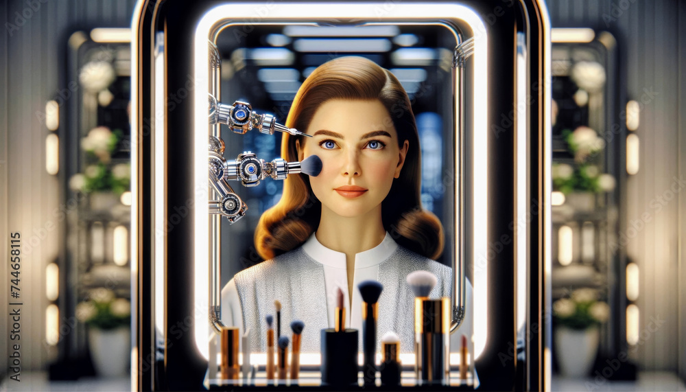 In a futuristic setting, a woman experiences the convenience of ...