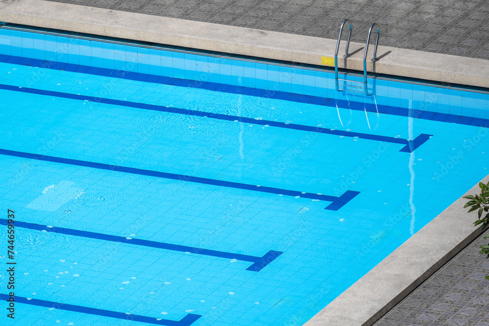 Top view swimming pool magnificent swimming pool comes into view, blue ...