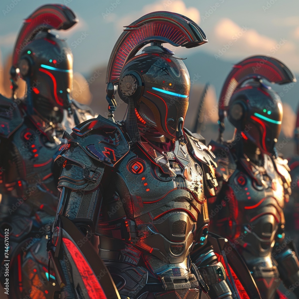 Futuristic Spartans defend digital realms, inspired by the Aztec Empire ...