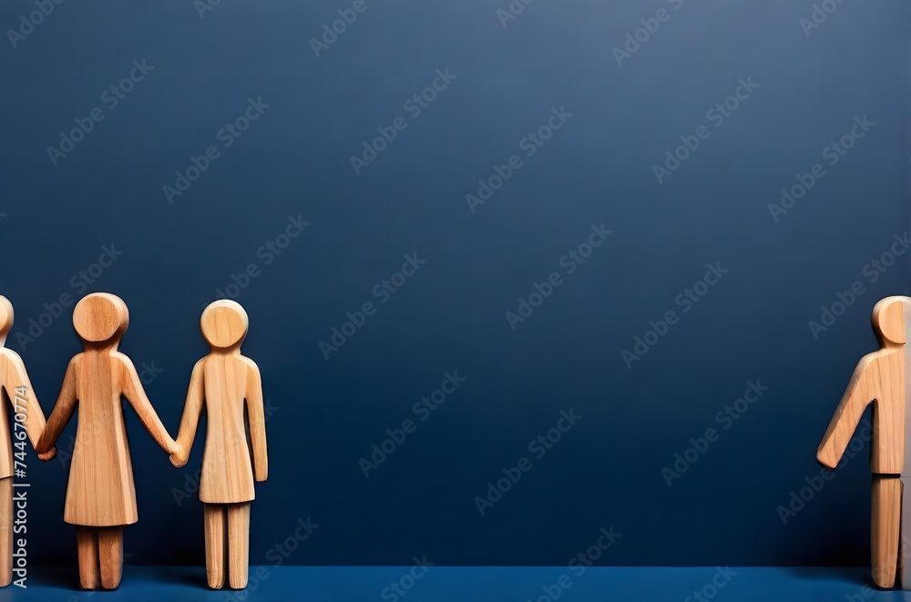 Wooden beautiful family members holding hands together. Parents hold ...