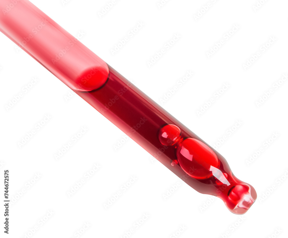 Pipette with red liquid acids, or serum. On a blank background Stock ...