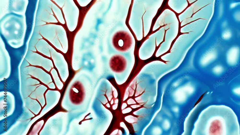 Vidéo Stock cellular structures of neural networks. Red nuclei ...