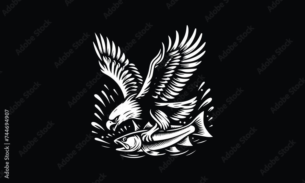 illustration of an eagle, fish, eagle, flying, eagle, catching, fish ...