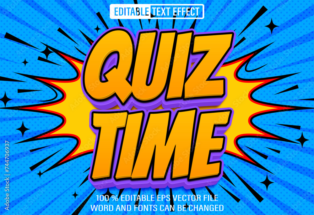 Editable 3d text style effect - Quiz Time Funny Cartoon text effect ...