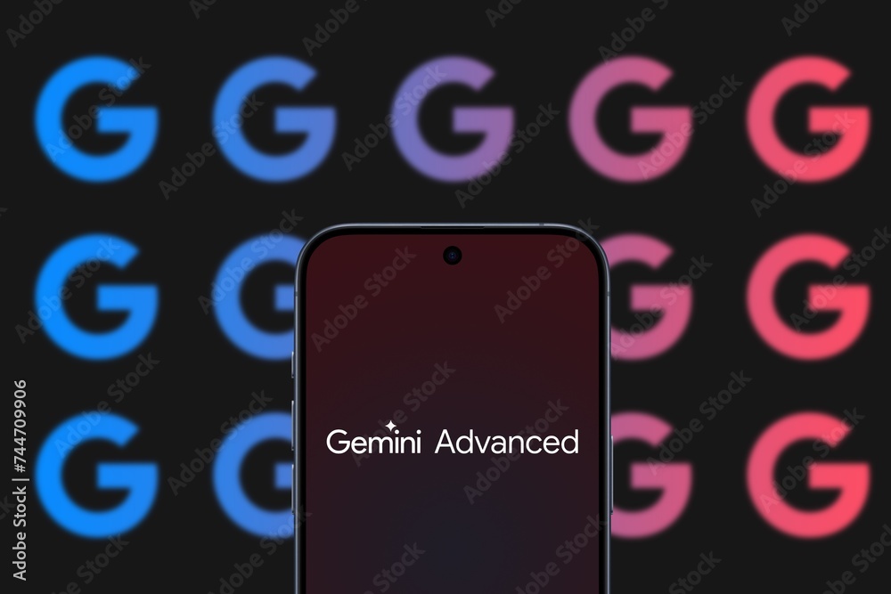 Gemini Advanced Logo is displayed on a modern smartphone, big Google ...