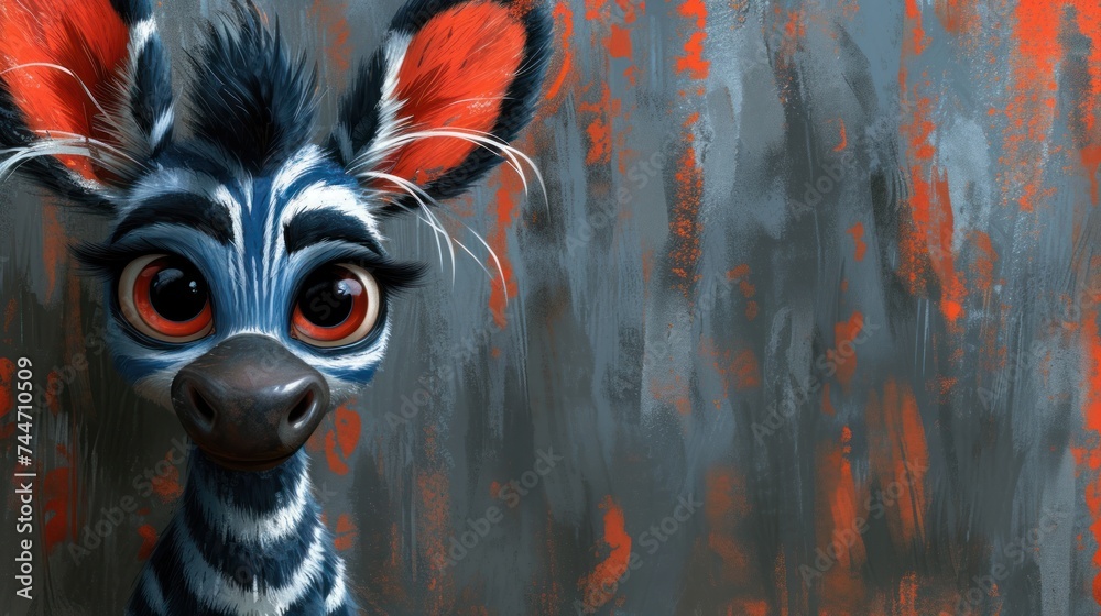 Zebra-like creature with blue and red stripes., A cartoon zebra with a ...