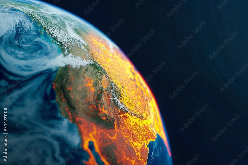Satellite image of Earth from outer space, heat map colors, showing ...