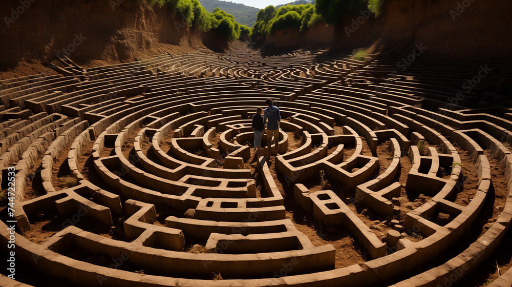 Un Minotaure garde le labyrinthe de Crète, défiant Thésée dans un récit ...