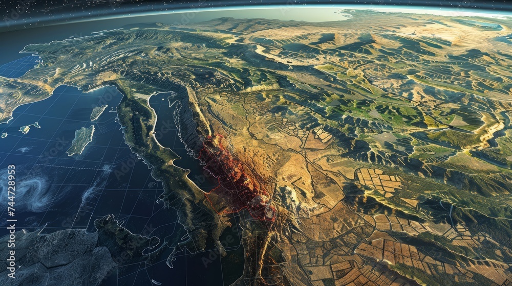 High-quality 3d satellite map illustrating gaza strip, palestine, near ...