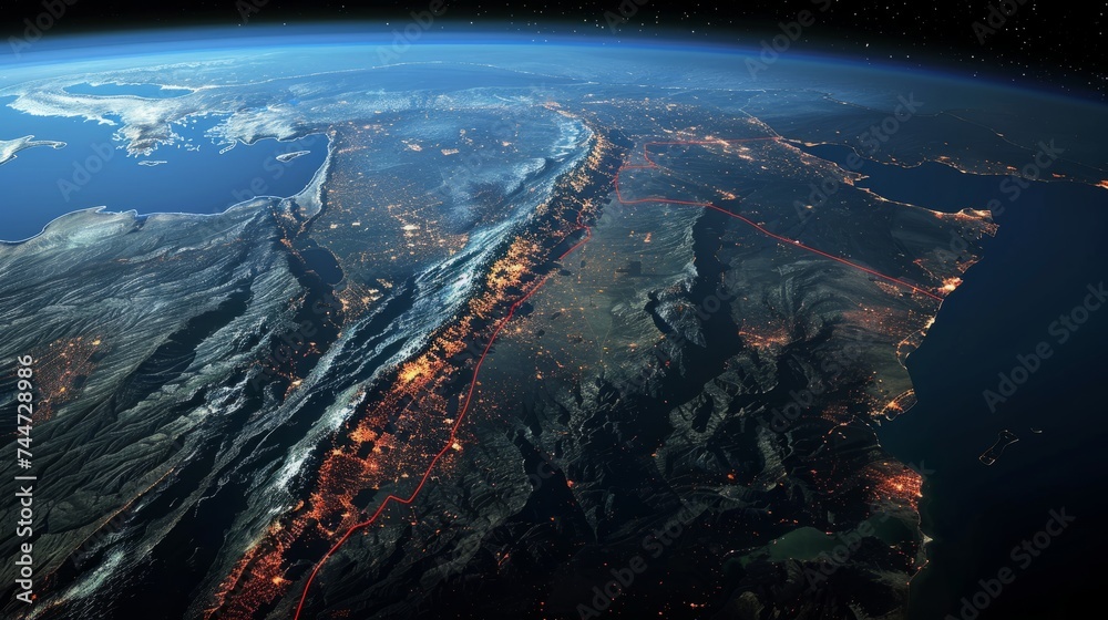 High-quality 3d satellite map illustrating gaza strip, palestine, near ...