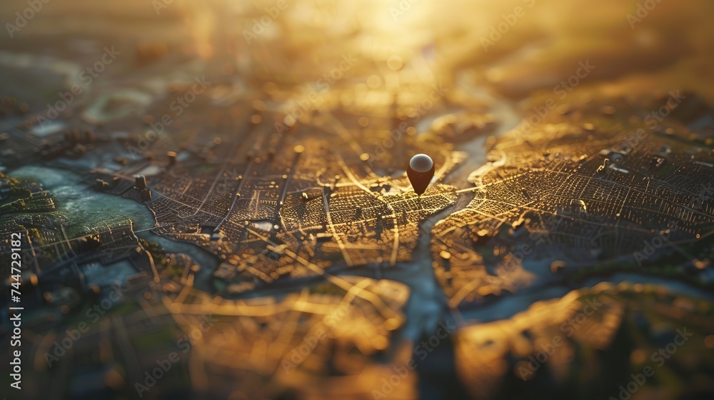 Discover the world: isometric city map with gps pins on black ...