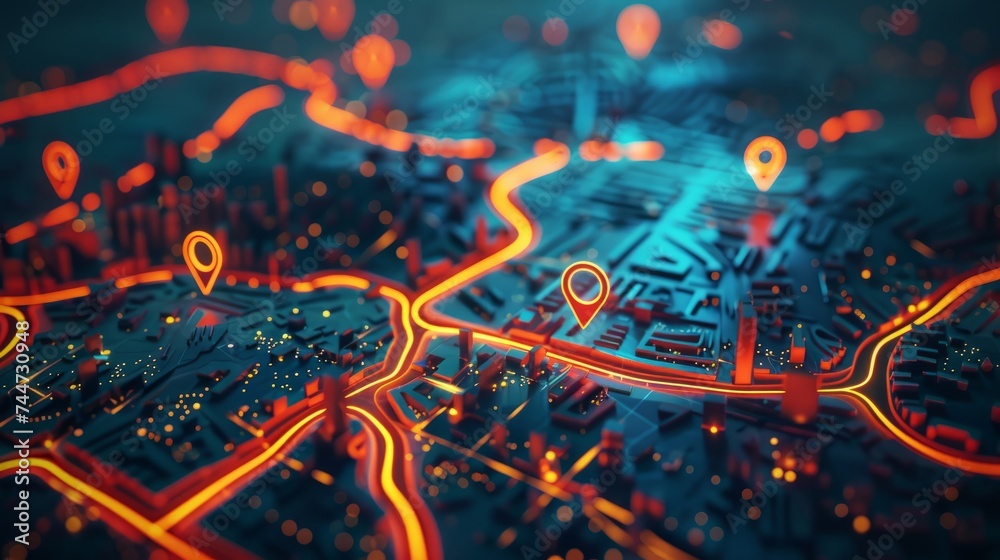 Explore urban navigation: abstract city map with destination markers ...