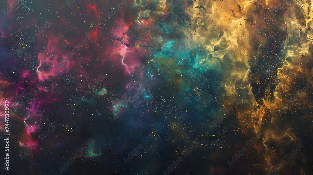 Abstract wall surface transformed into a cosmic map, with colorful ...